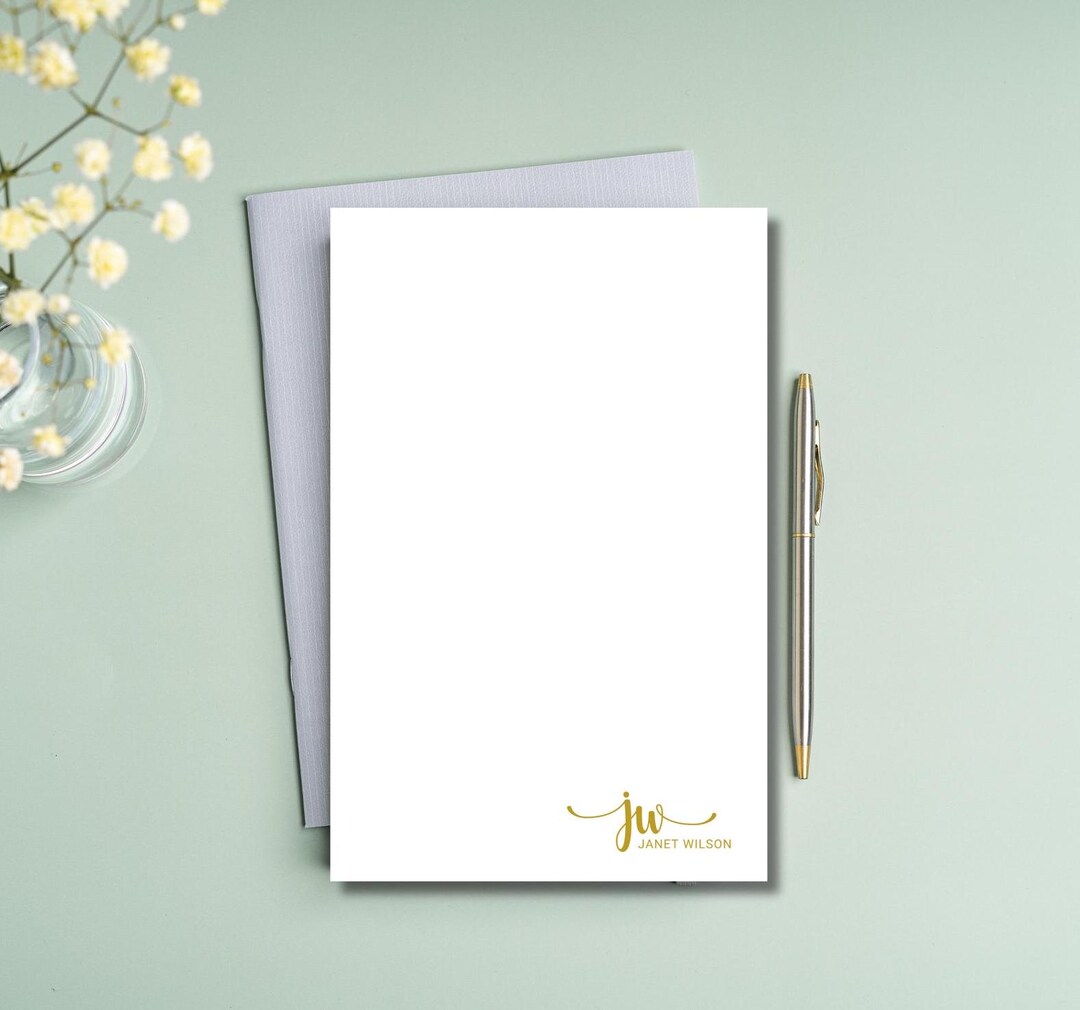Personalized Gold Foil Monogram Notepad Gold Initial Stationery Set for ...