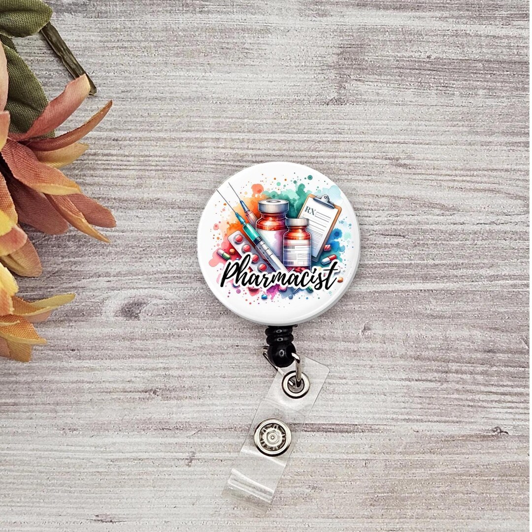 Pharmacy Pharmacist Open Pill Button Name Badge Holder Gift Graduation ...