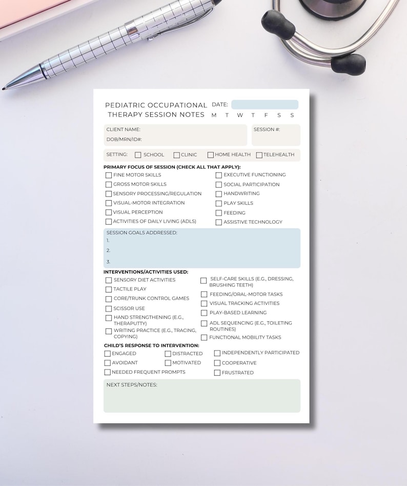 Pediatric Occupational Therapy Session Notes Notepad OT Daily Progress ...