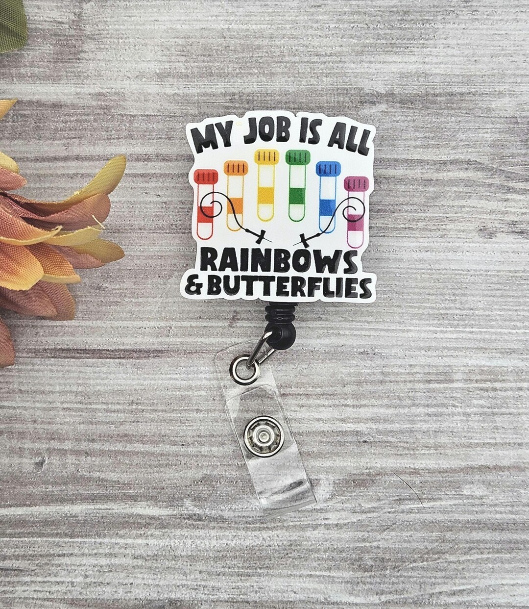 Phlebotomy Phlebotomist Rainbows Butterflies Button Name Badge Holder ...