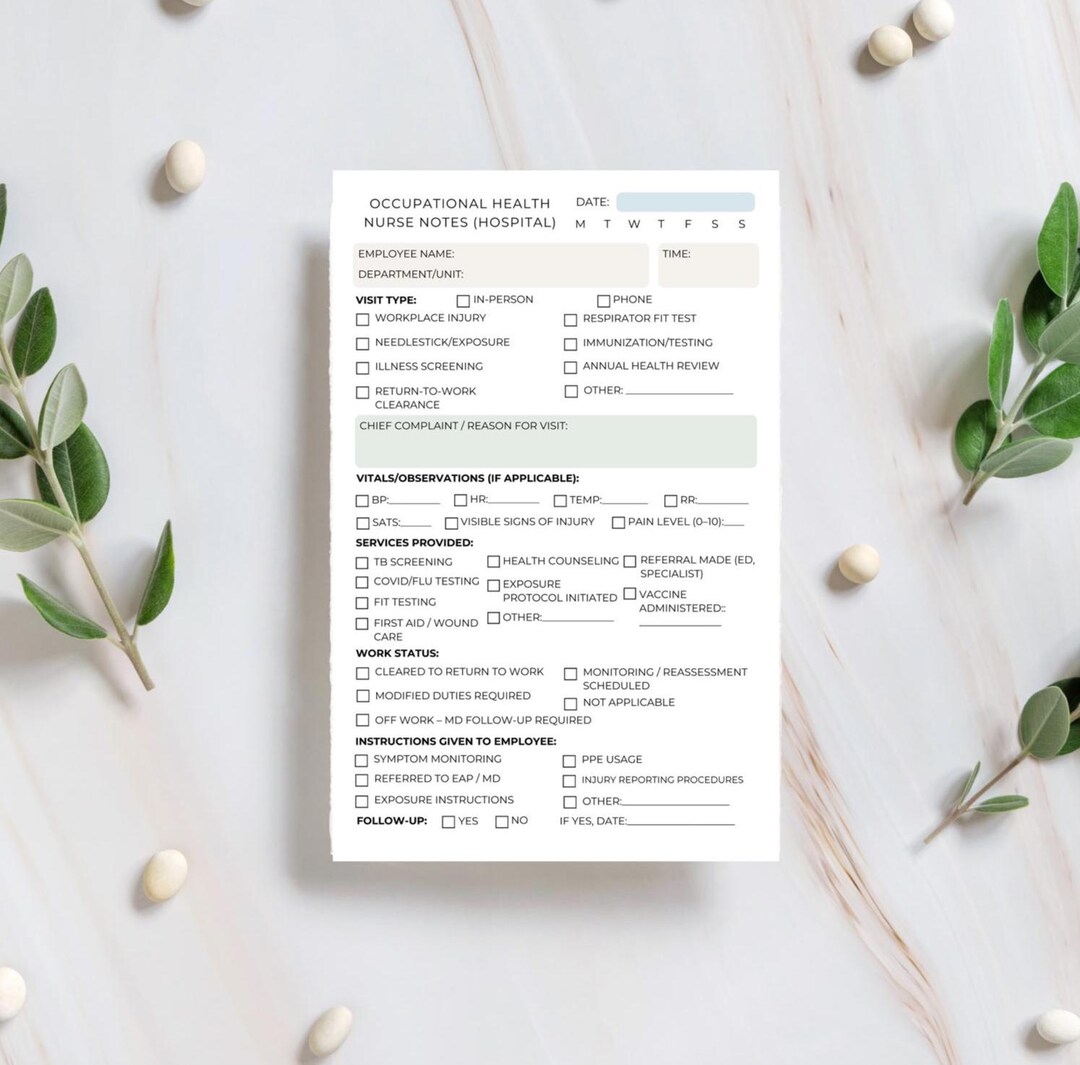 Hospital Occupational Health Nurse Session Notepad | Employee Visit Log ...