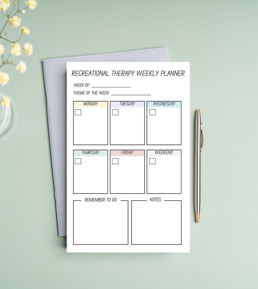 Recreation Therapy Weekly Planner Non Sticky Back Things RT Notepad ...