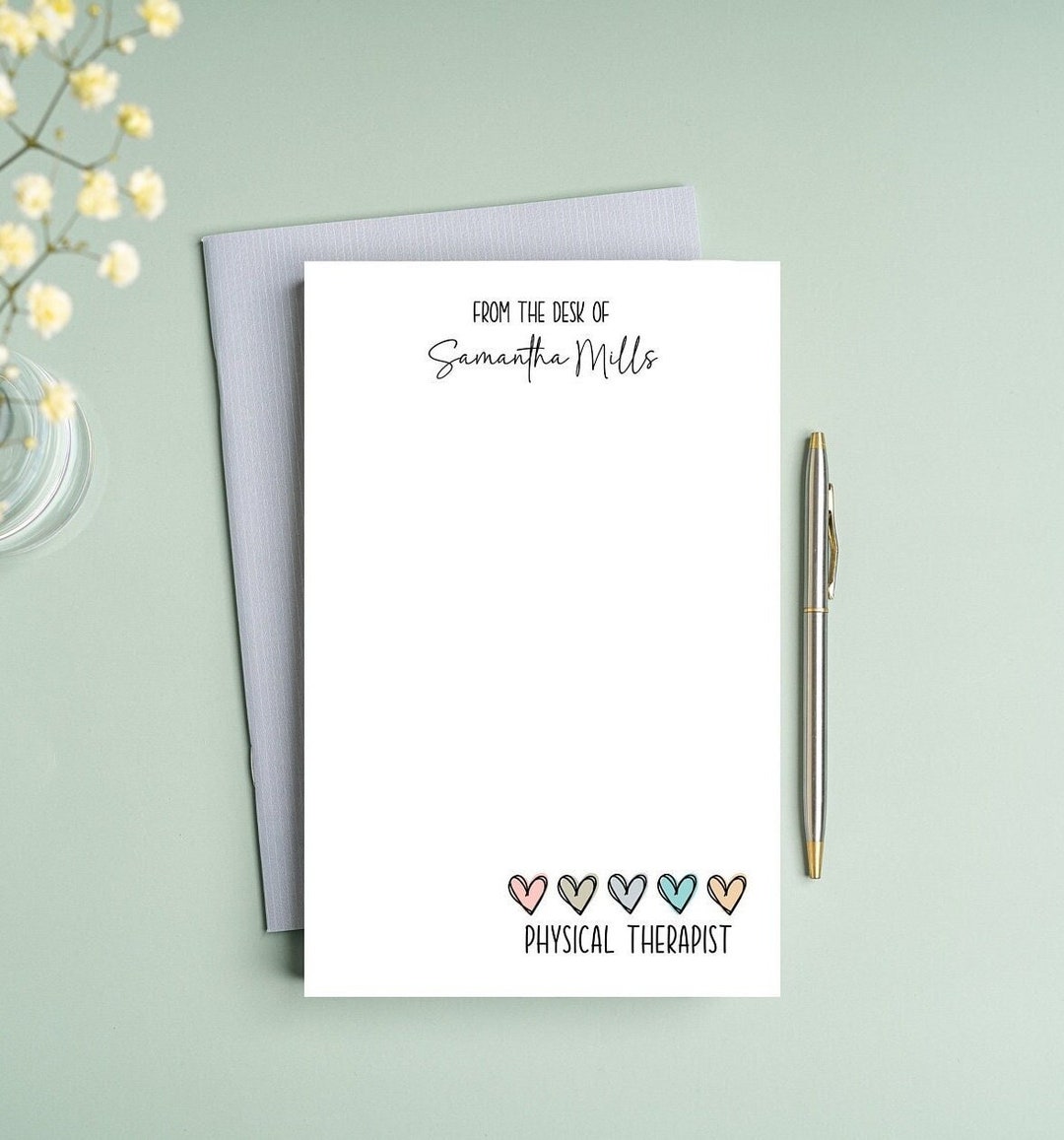 Custom Physical Therapist Hearts Notepad Non Sticky Back Things PT ...