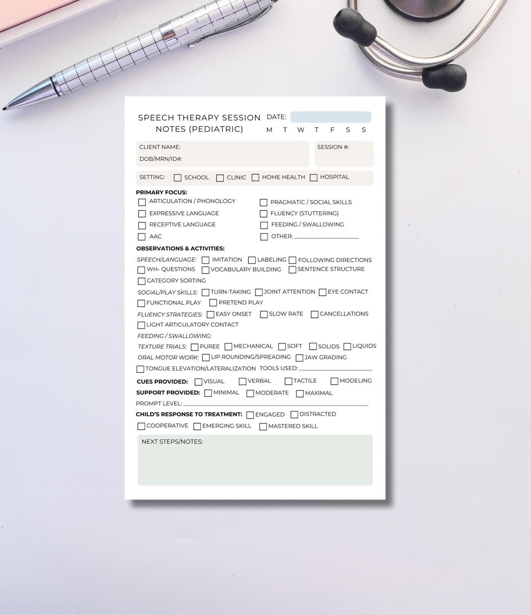 Pediatric SLP Session Notes Notepad – Speech Therapy Documentation Pad ...