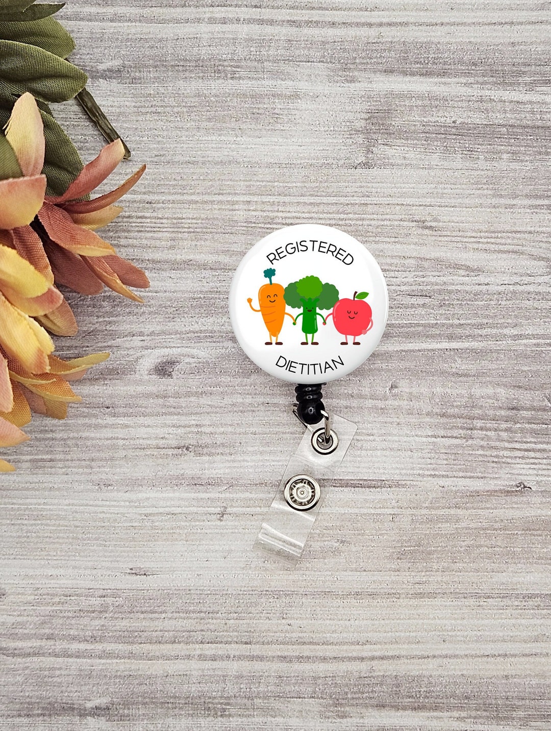 Registered Dietitian Button Name Badge Holder With Fruit/veggie Detail ...