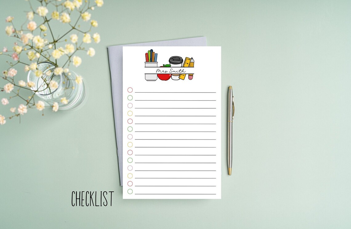 Personalized Teacher Themed Notepad Non Sticky Back School Notes Gift ...