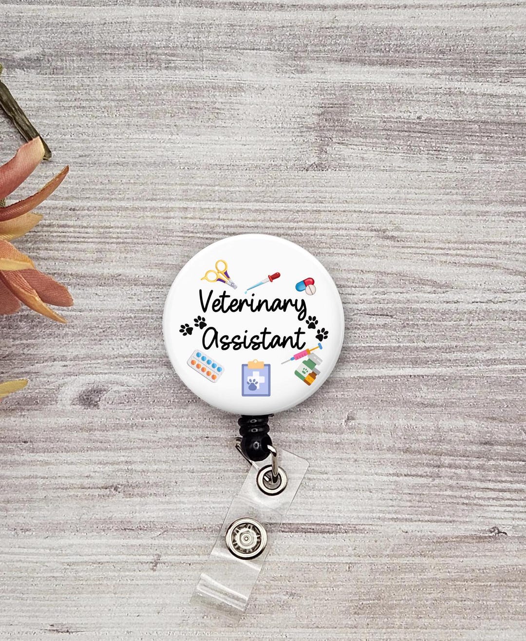 Veterinary Assistant ID Button Name Badge Holder Gift Graduation ...