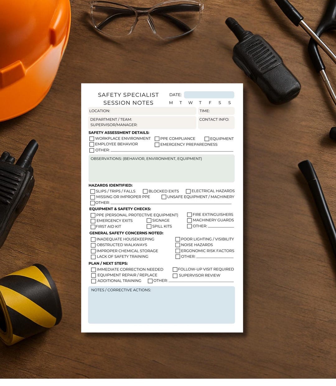 Safety Specialist Session Notepad | Workplace Safety Checklist & Hazard ...