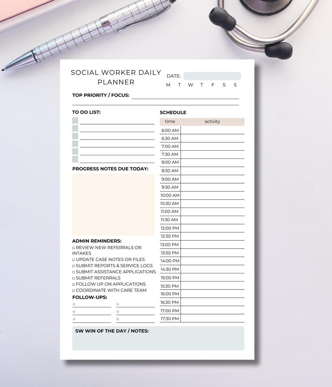 Social Worker Daily Planner Notepad | Mental Health & School Social ...