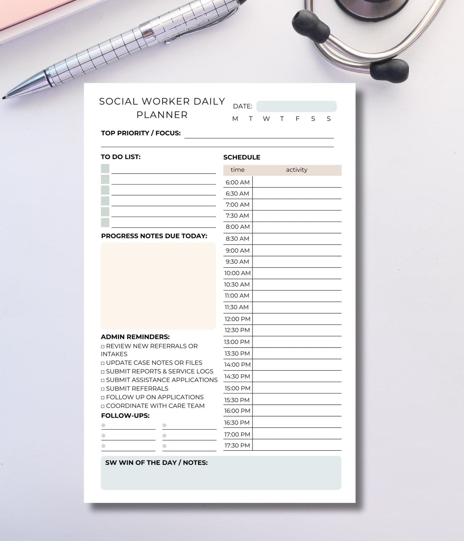 Social Worker Daily Planner Notepad | Mental Health & School Social ...