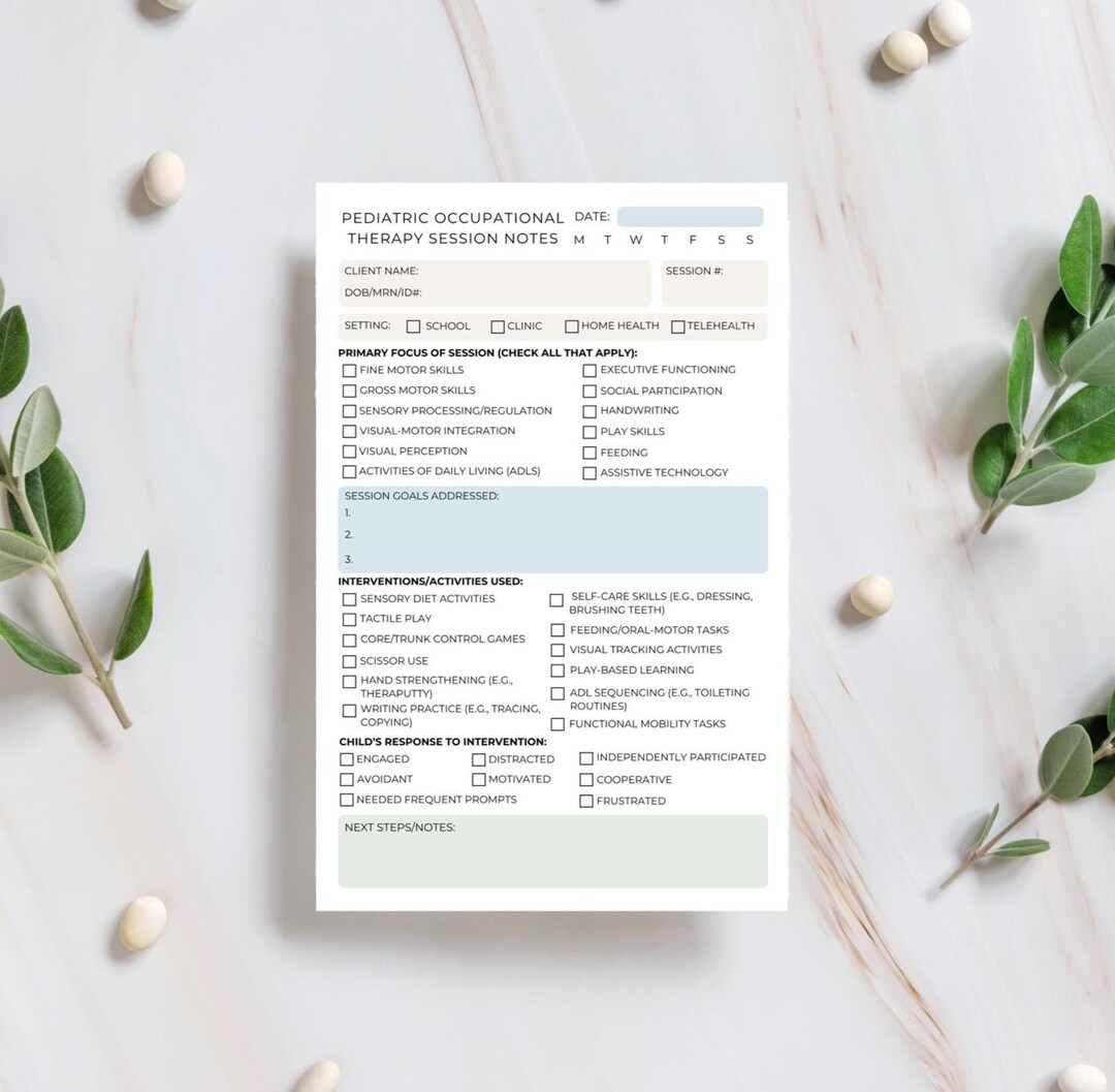 Pediatric Occupational Therapy Session Notes Notepad OT Daily Progress ...