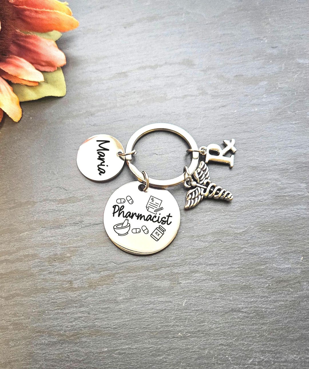 Personalized Pharmacist Keychain Engraved Pharmacy Birthday Key Ring ...