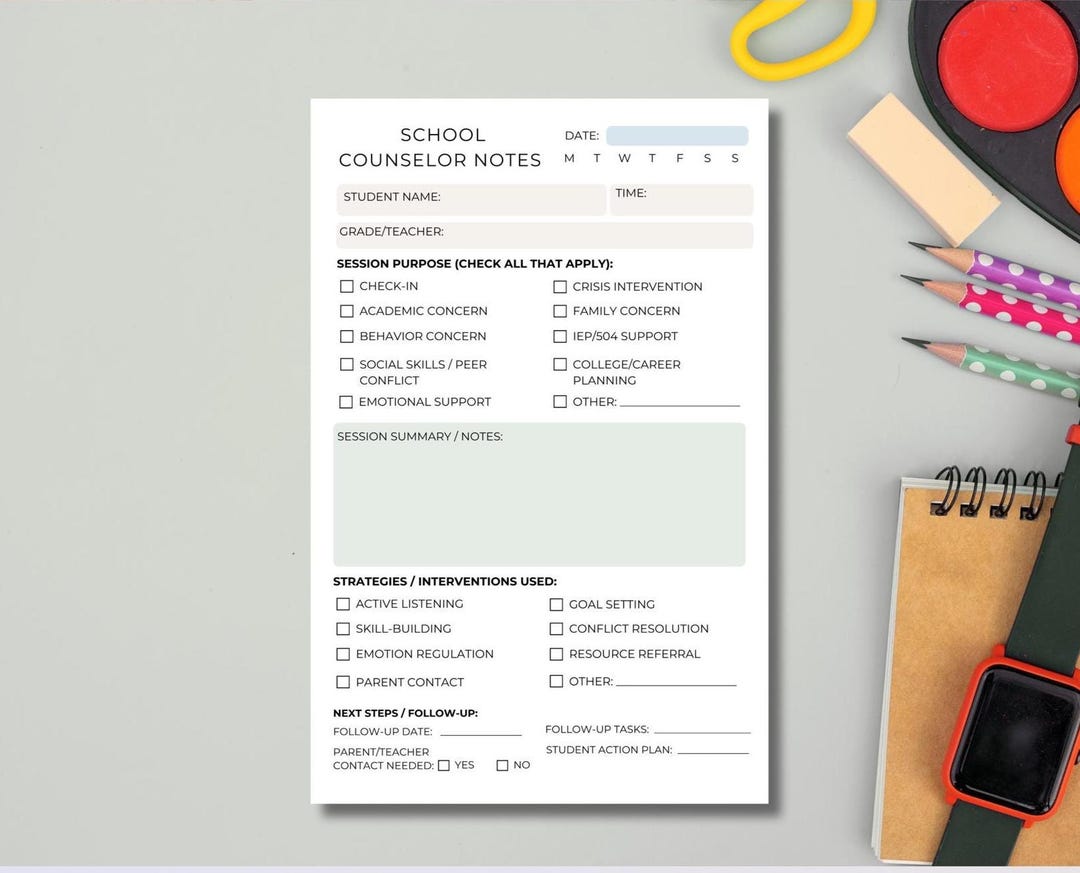 School Counselor Session Notes Pad | Student Support Notepad for K-12 ...