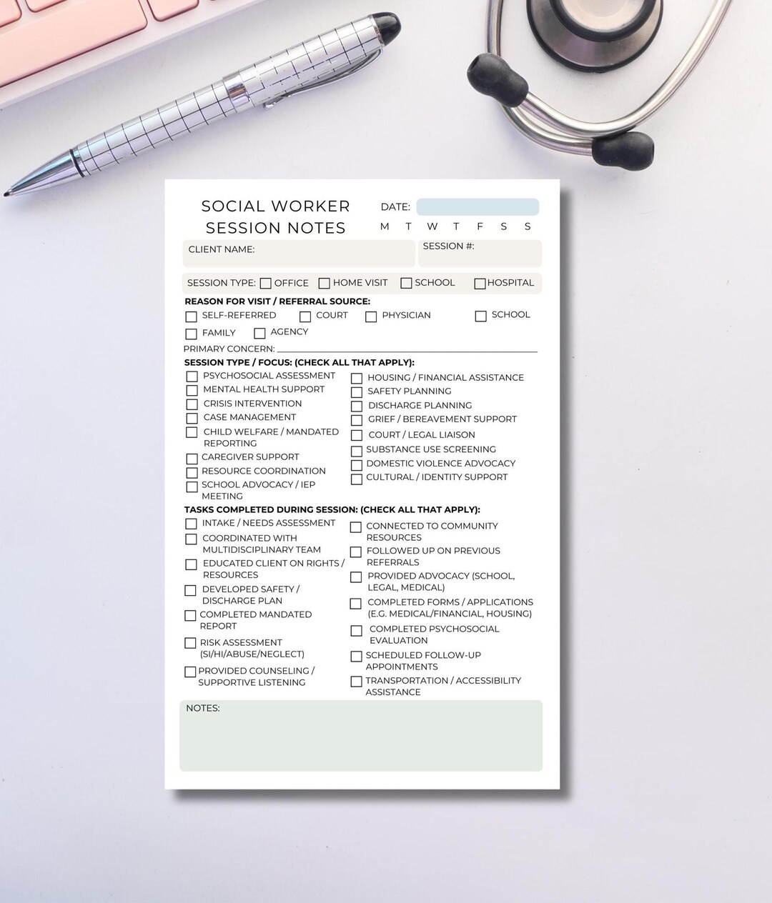 Social Worker Session Notes Notepad | Case Management, Counseling ...