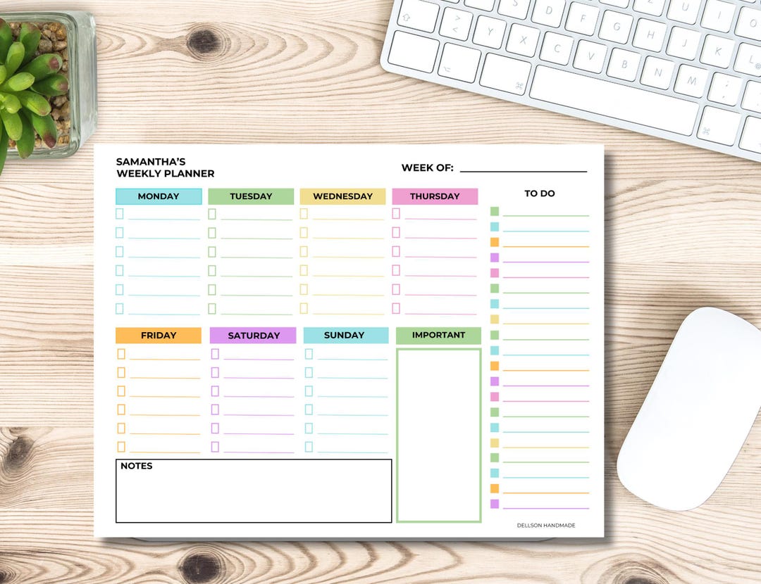 Personalized Weekly Planner Notepad Non Sticky Back Custom Notepad Gift ...