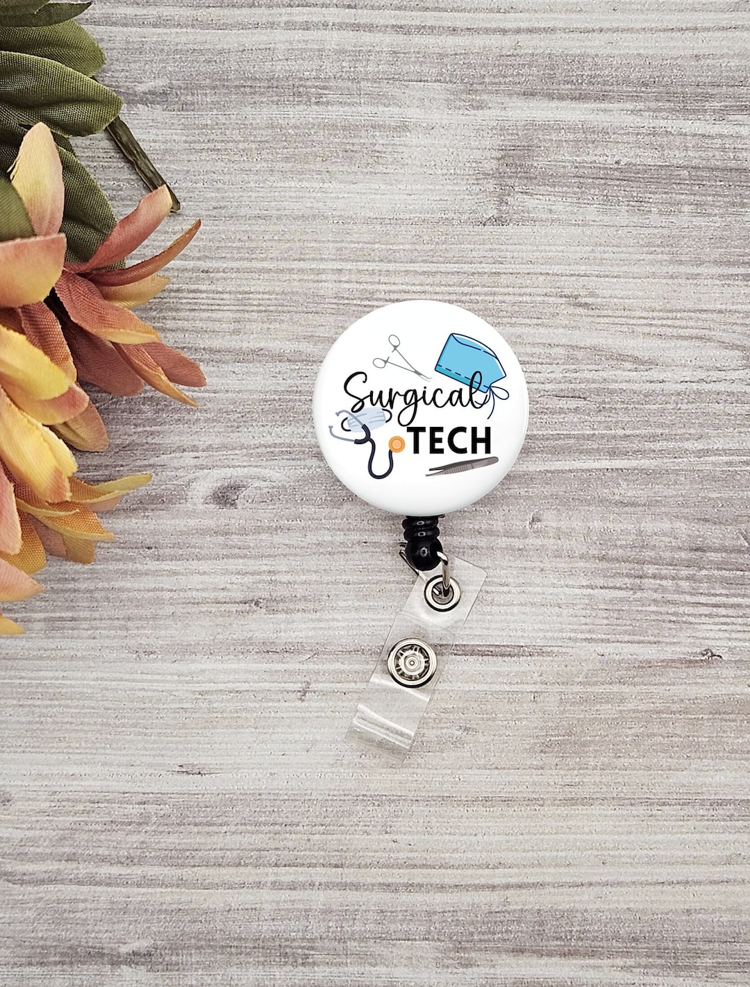 Surgical Technologist Button Name Badge Holder Surgery Equipment ST ...