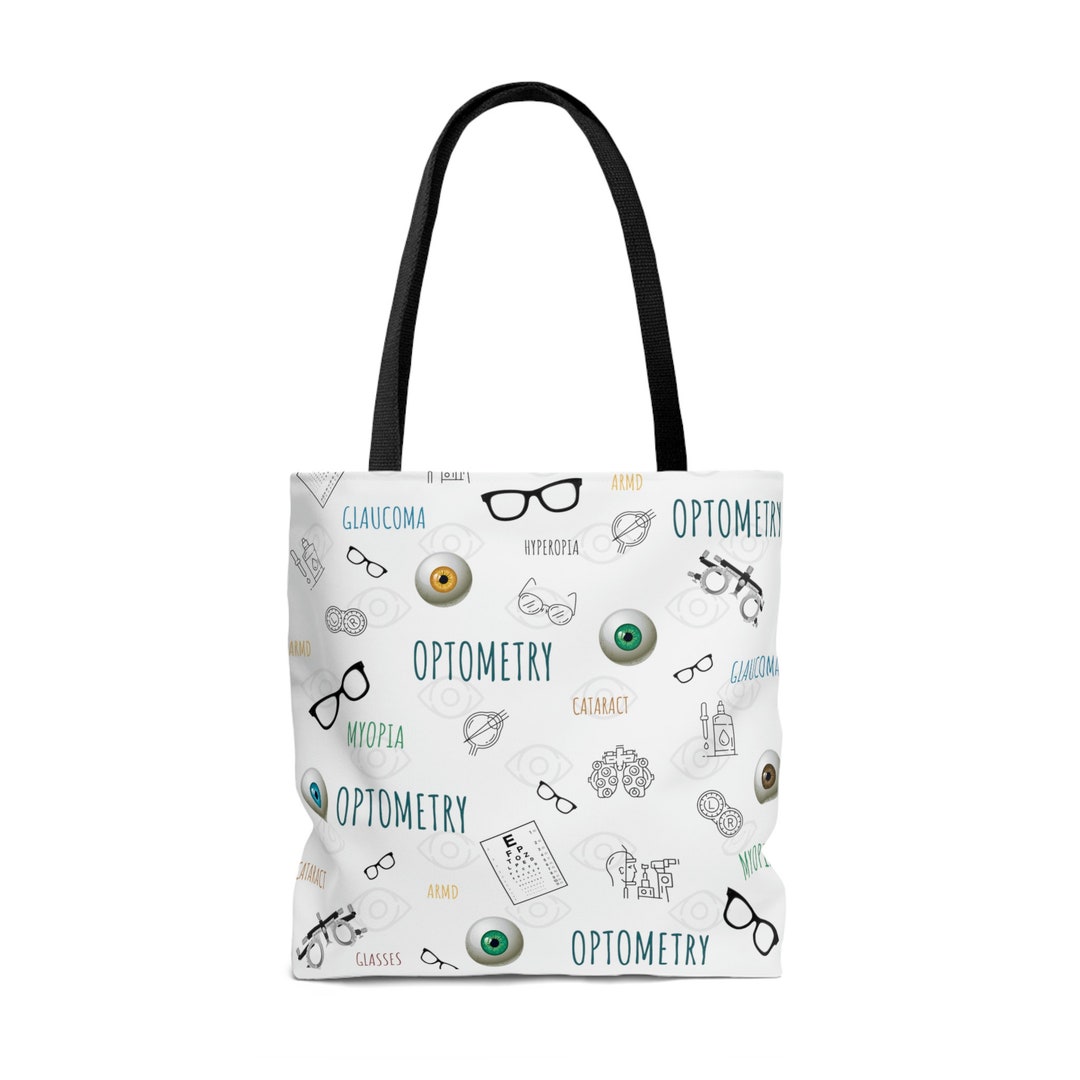 Optometry Tote Bag With Black Straps, White Base, Optometrist Tote Bag ...