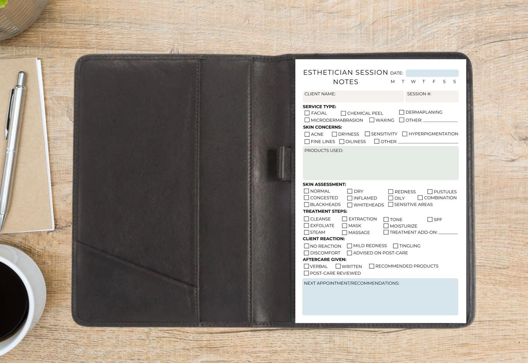 Esthetician Session Notes Notepad | Skincare Treatment Client Log ...