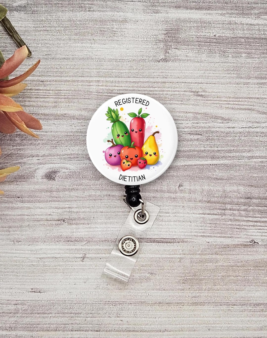 Registered Dietitian Button Name Badge Holder With Fruit/veggie Detail ...