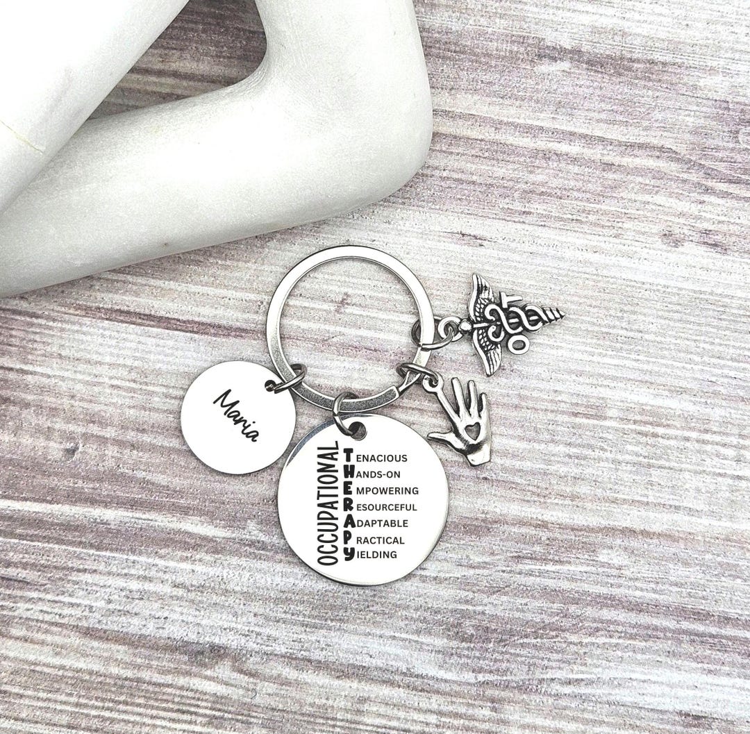 Personalized Occupational Therapy Keychain: Engraved OT Caduceus Charm ...