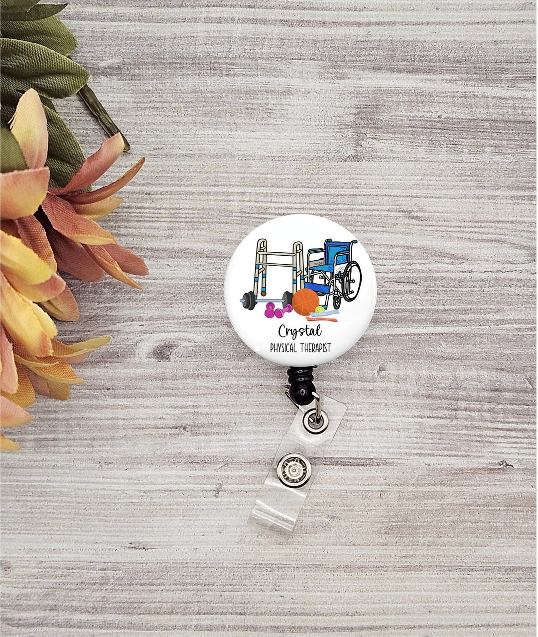Custom Physical Therapist Button Name Badge Holder PT Gift Graduation ...