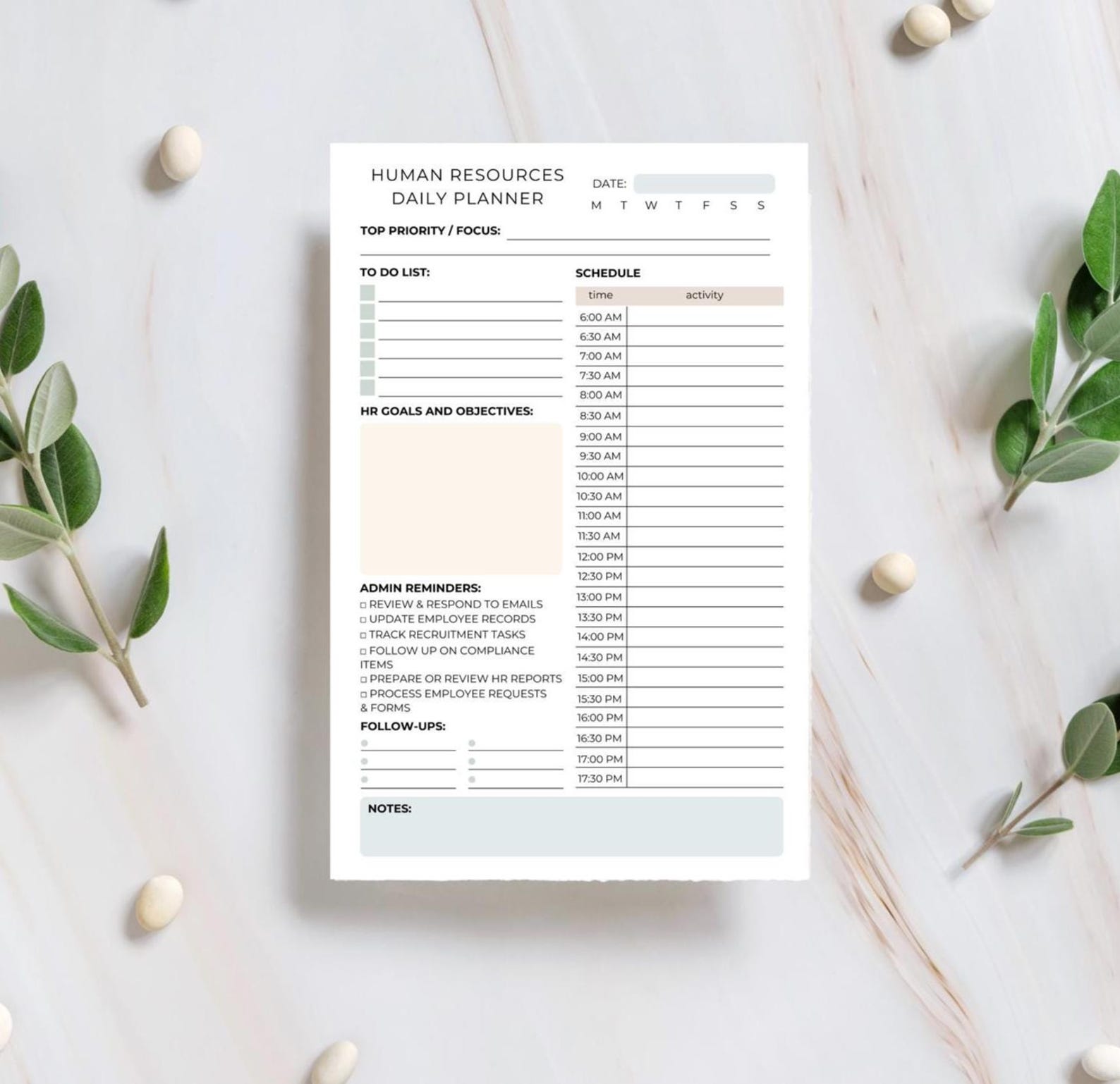 Human Resources Daily Planner Notepad | HR Task Organizer, Goals ...