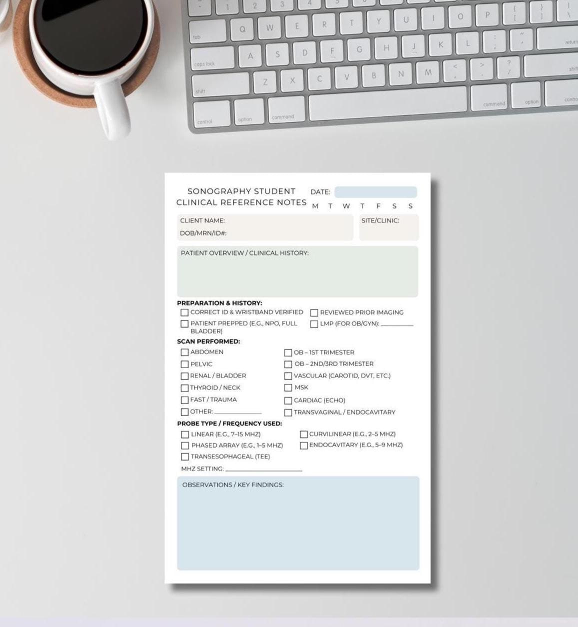 Sonography Student Clinical Reference Notepad | Ultrasound Tech Student ...