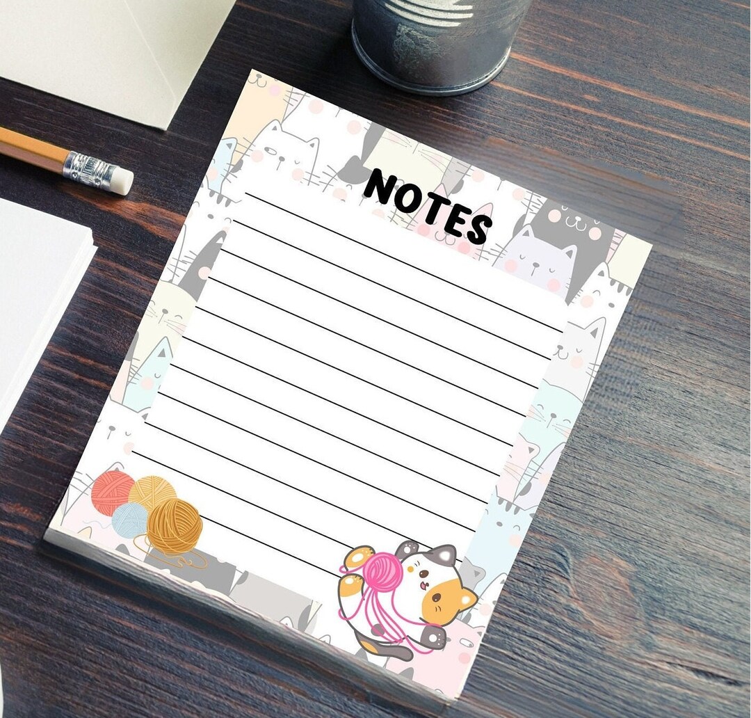 Cute Cat Lover Notepad Cute Cat Gift for Cat Mom Notepad Kitten Cartoon ...