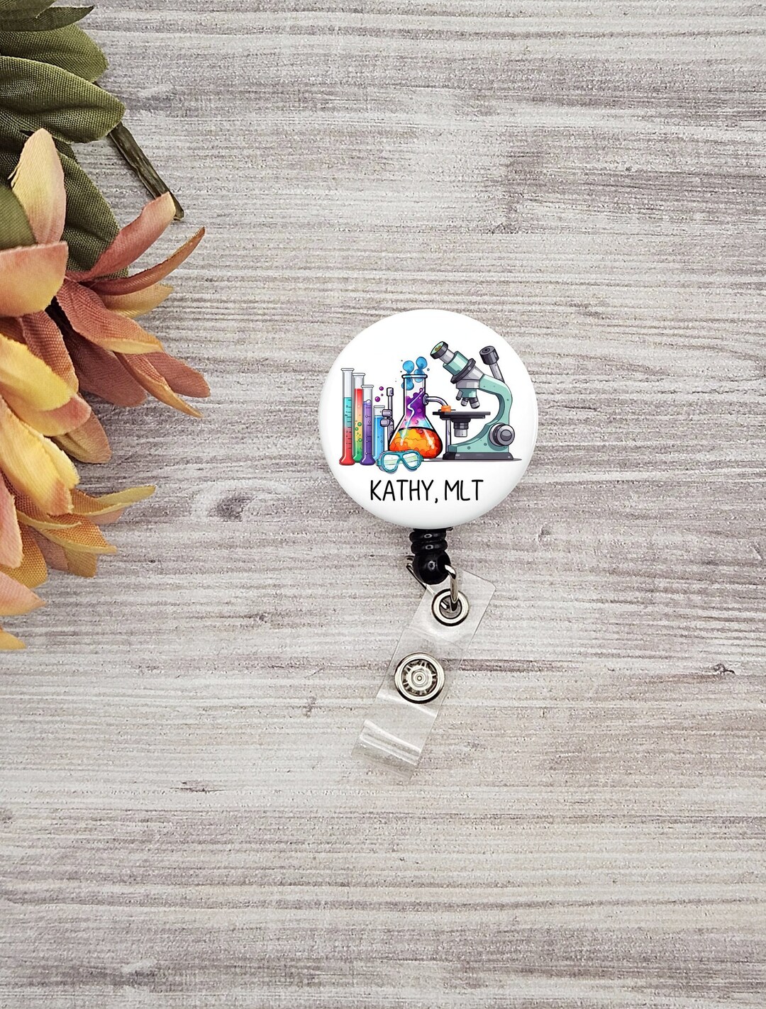 Custom Medical Lab Technologist Button Name Badge Holder Lab Tools Gift ...