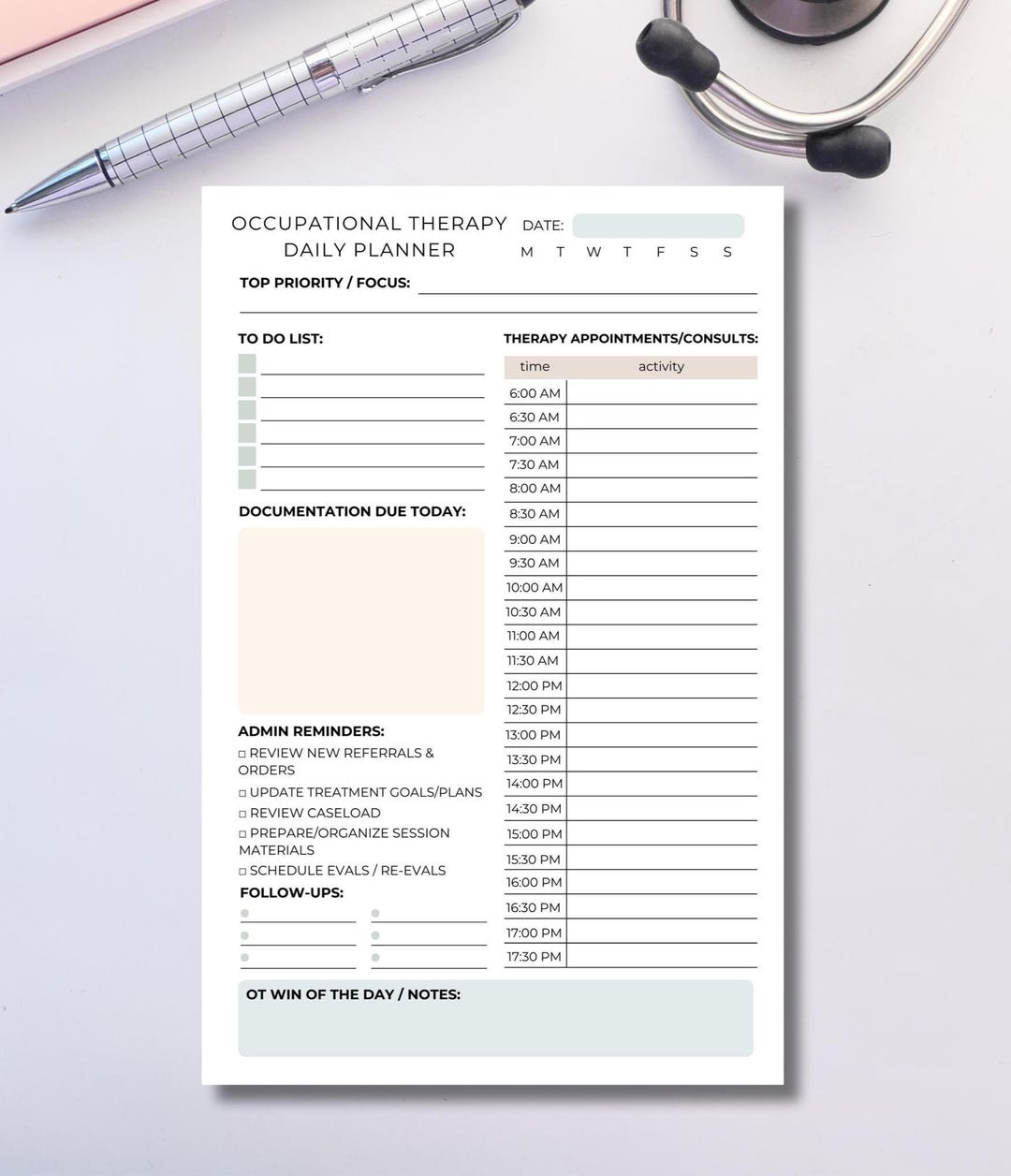 Occupational Therapist Daily Planner Notepad OT Schedule Organizer ...