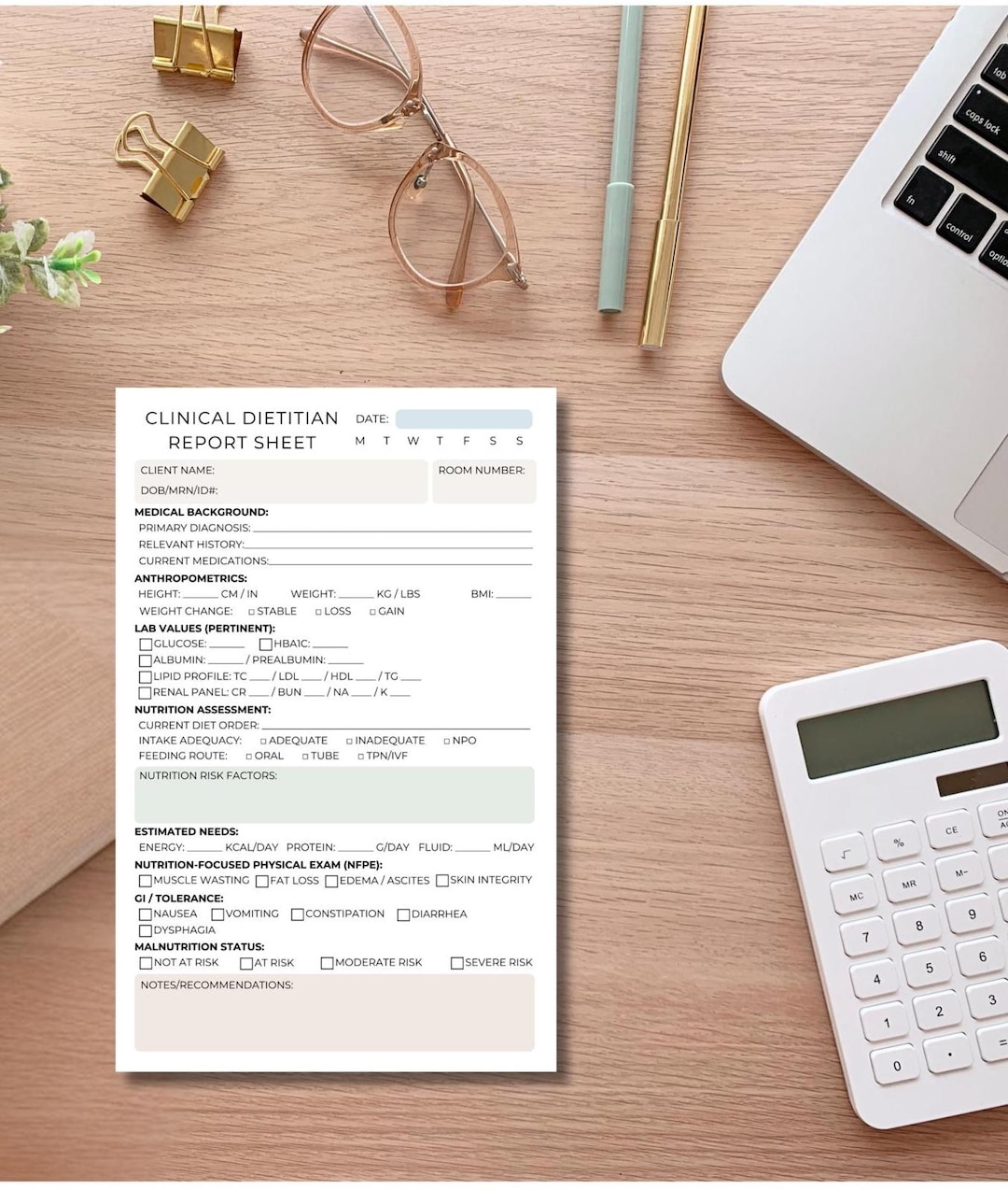 Clinical Dietitian Report Sheet Notepad | Nutrition Assessment, Patient ...