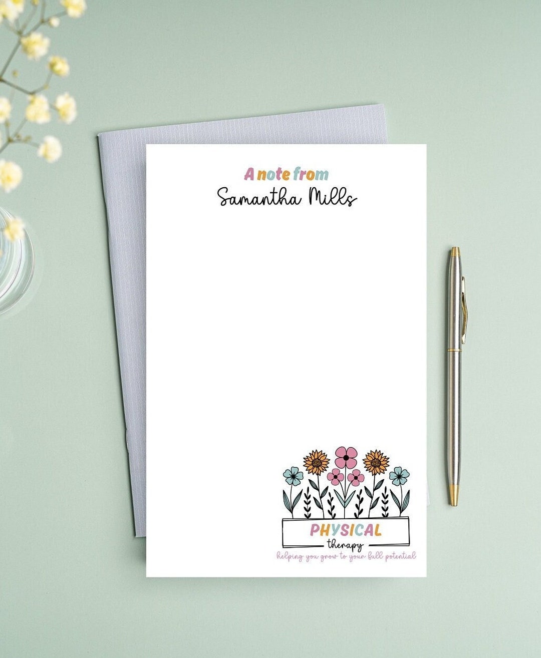 Custom Physical Therapist Floral Notepad, PT Stationery Healthcare ...