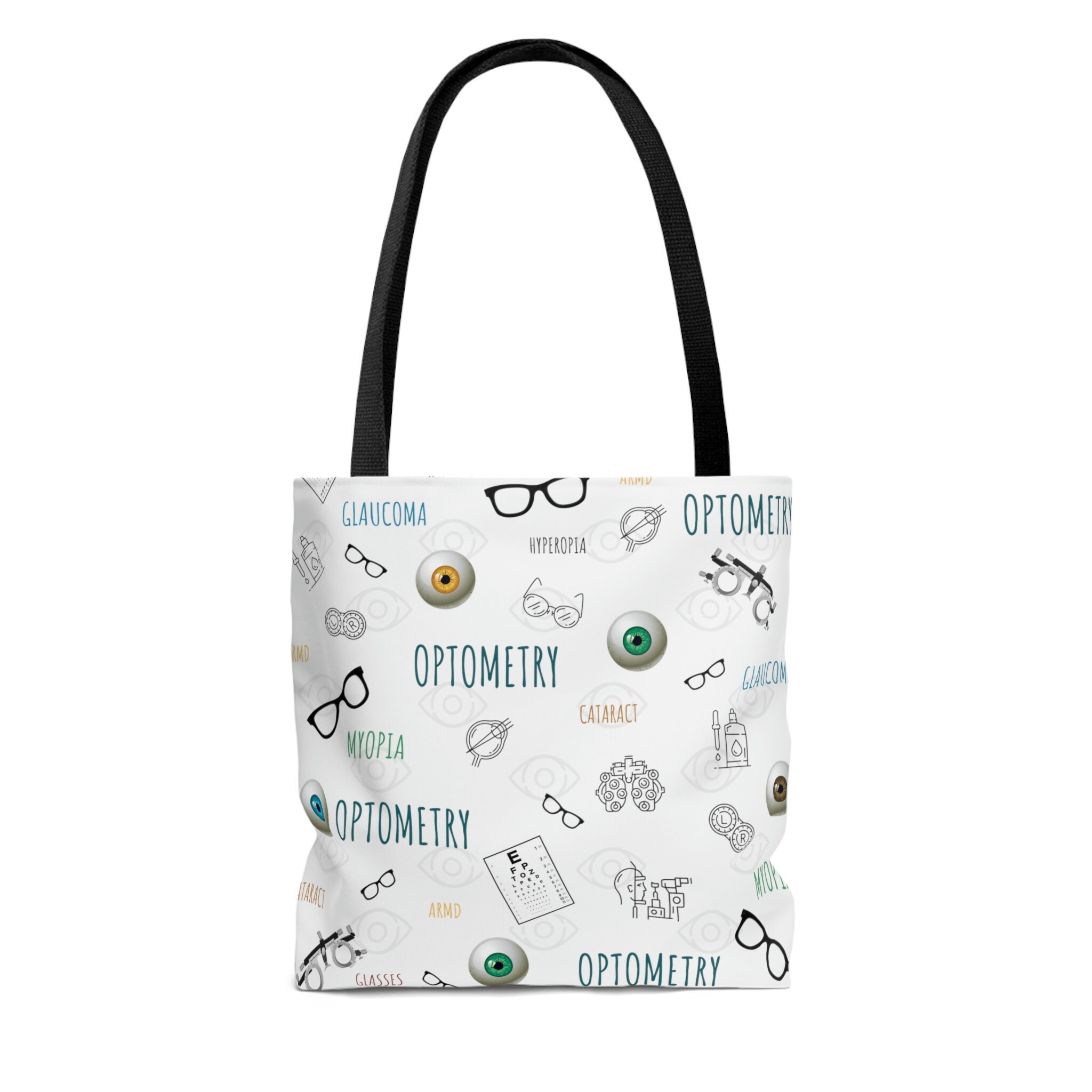 Optometry Tote Bag With Black Straps, White Base, Optometrist Tote Bag ...