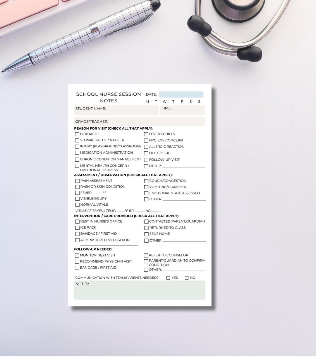 School Nurse Session Notes Notepad | 5.5" X 8.5" Daily Health Log for ...
