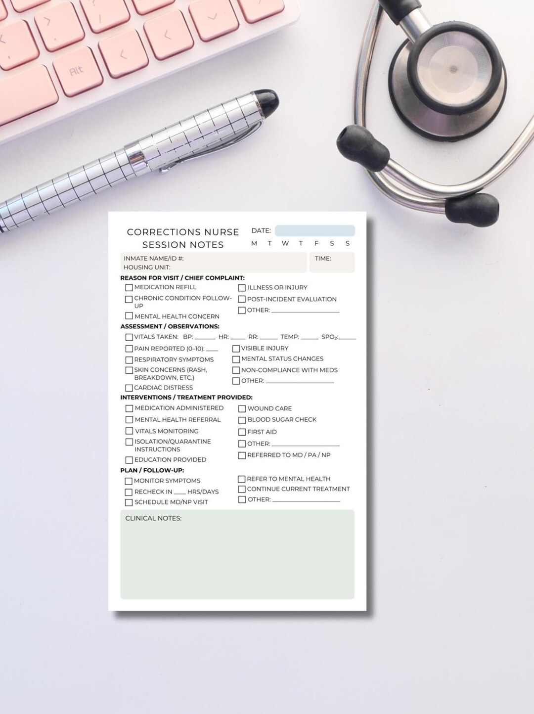 Corrections Nurse Session Note Notepad | Jail & Prison Medical Log ...