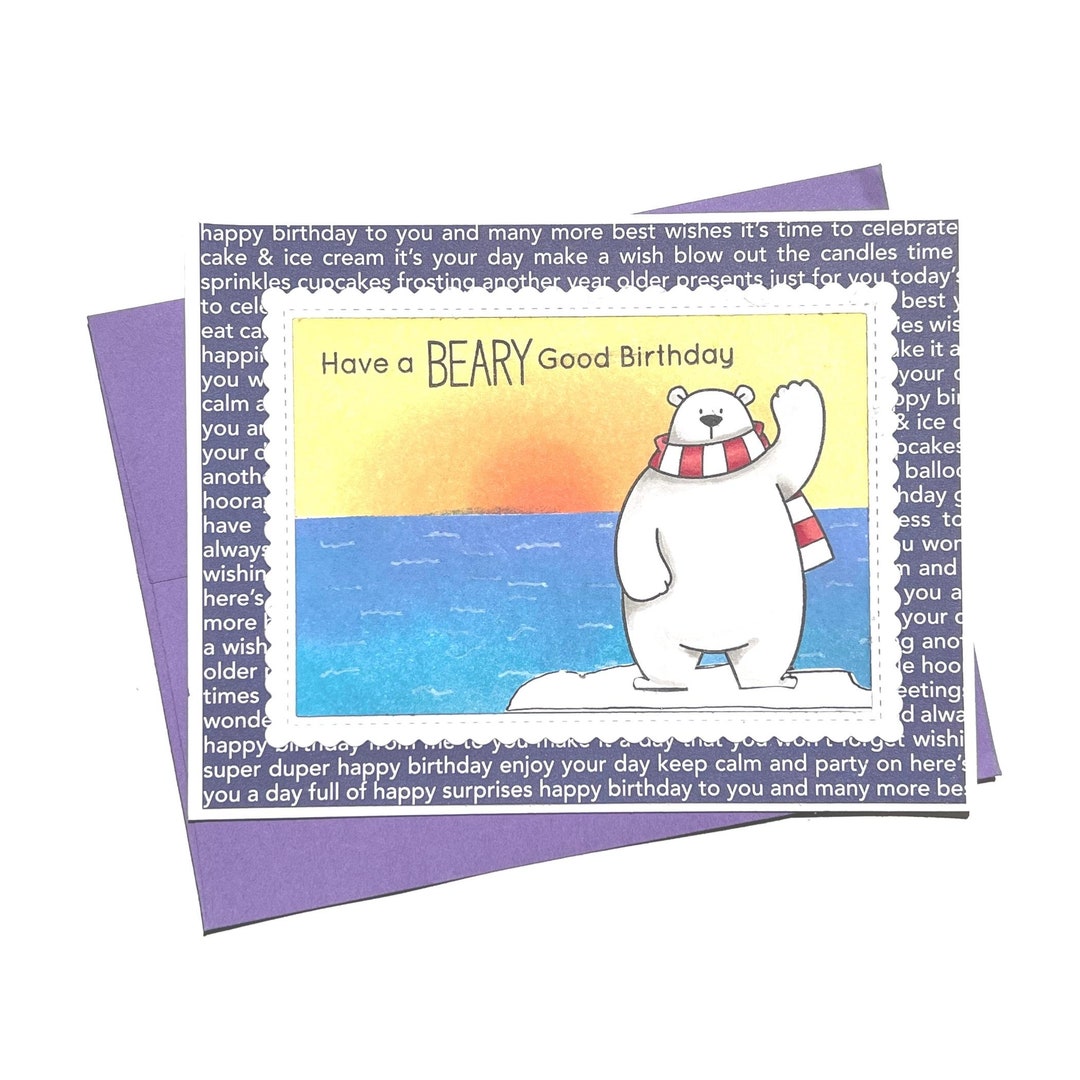 Polar Bear Happy Birthday Handmade Card - A2 Top Folding Notecard - Etsy