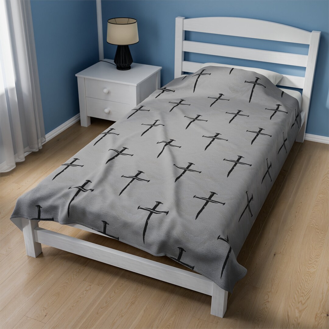 Three Nails Cross Bedroom Plush Blanket, Jesus Christ Gift, Catholic ...
