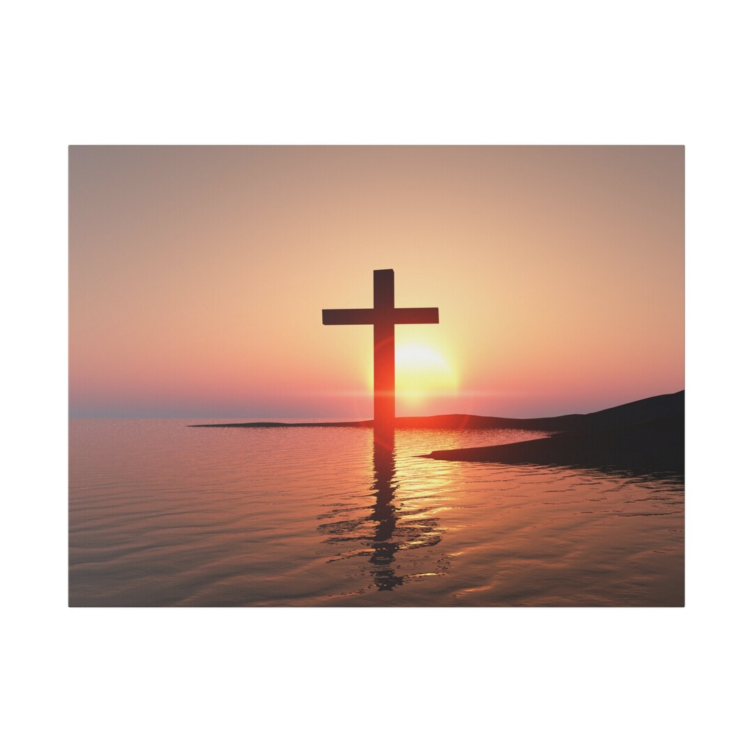 Resurrection of Jesus Christ Canvas Art, Cross, Water, and Sunset ...