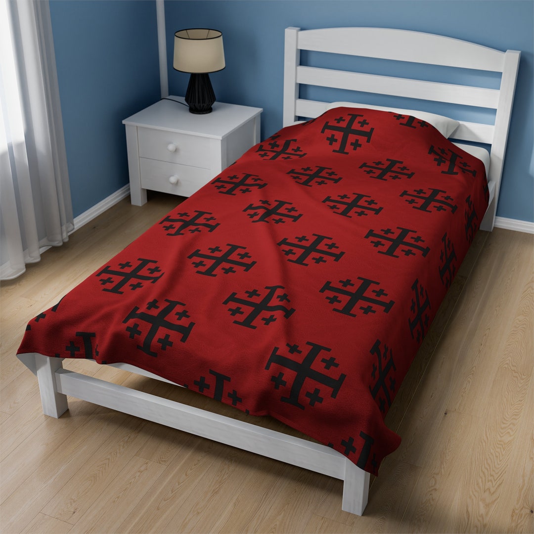 Jerusalem Cross Bedroom Plush Blanket, Deus Vult Crusader Gift ...