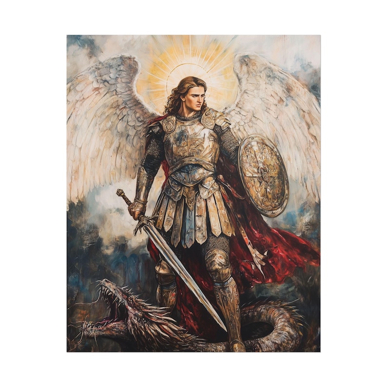 Wall Art, Saint Michael the Archangel Defeating the Dragon, Christian ...