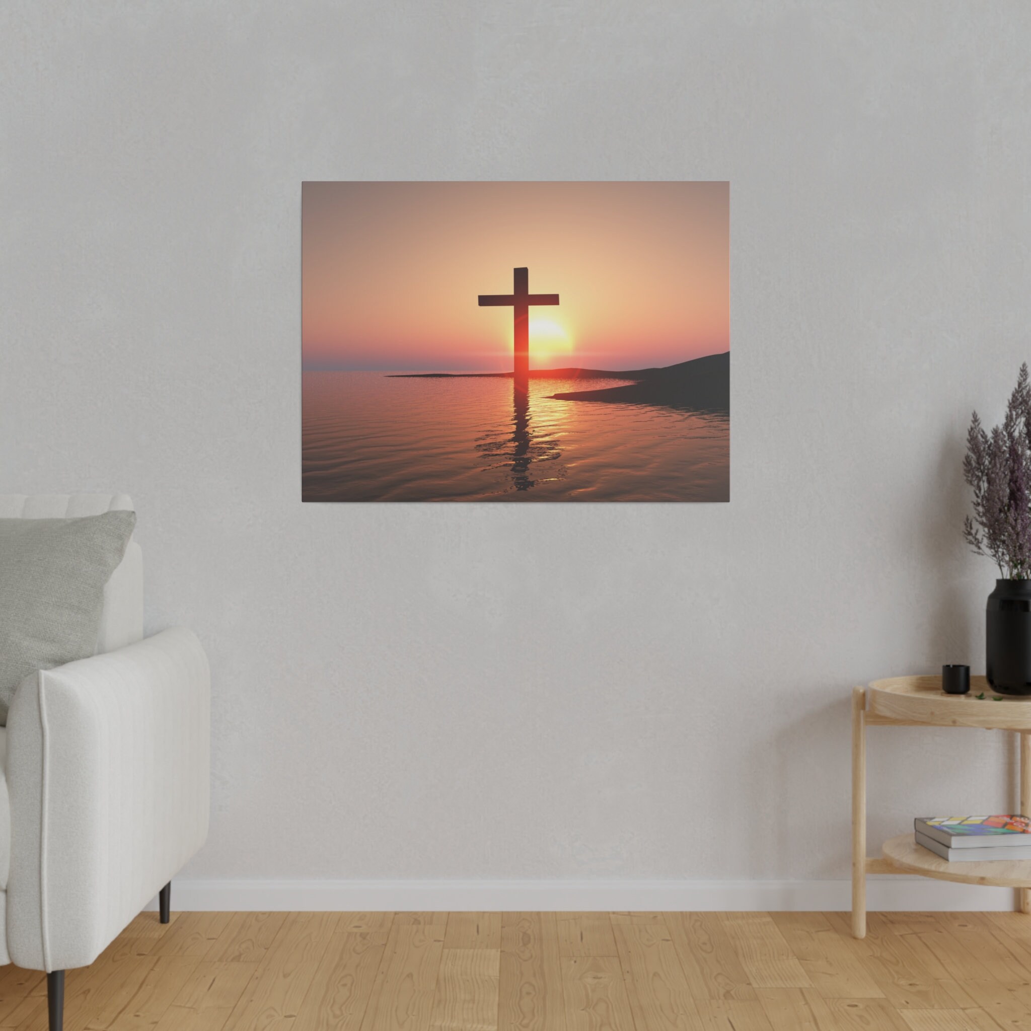 Resurrection of Jesus Christ Canvas Art, Cross, Water, and Sunset ...