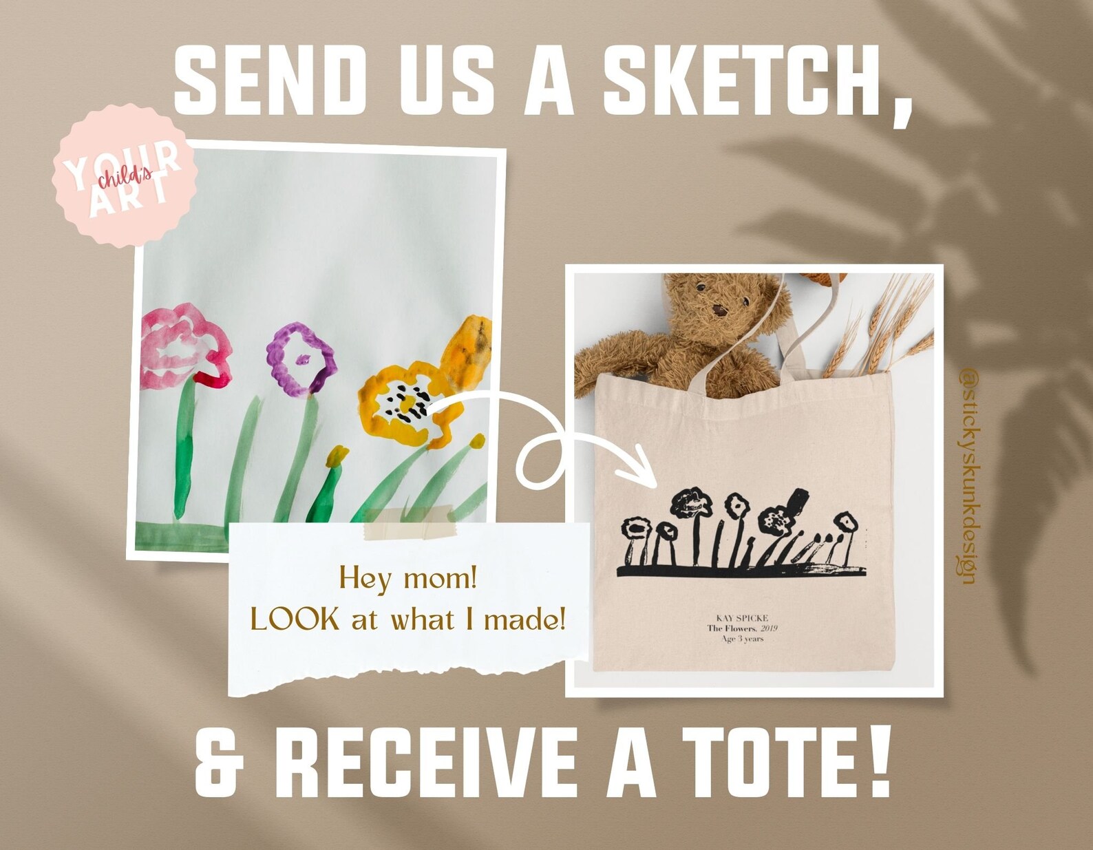 Kids Artwork Tote Bag Gift Custom Tote With Kids Artwork - Etsy