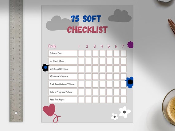 75 Soft Checklist dark / Self Care / Wellness / Tracker / - Etsy