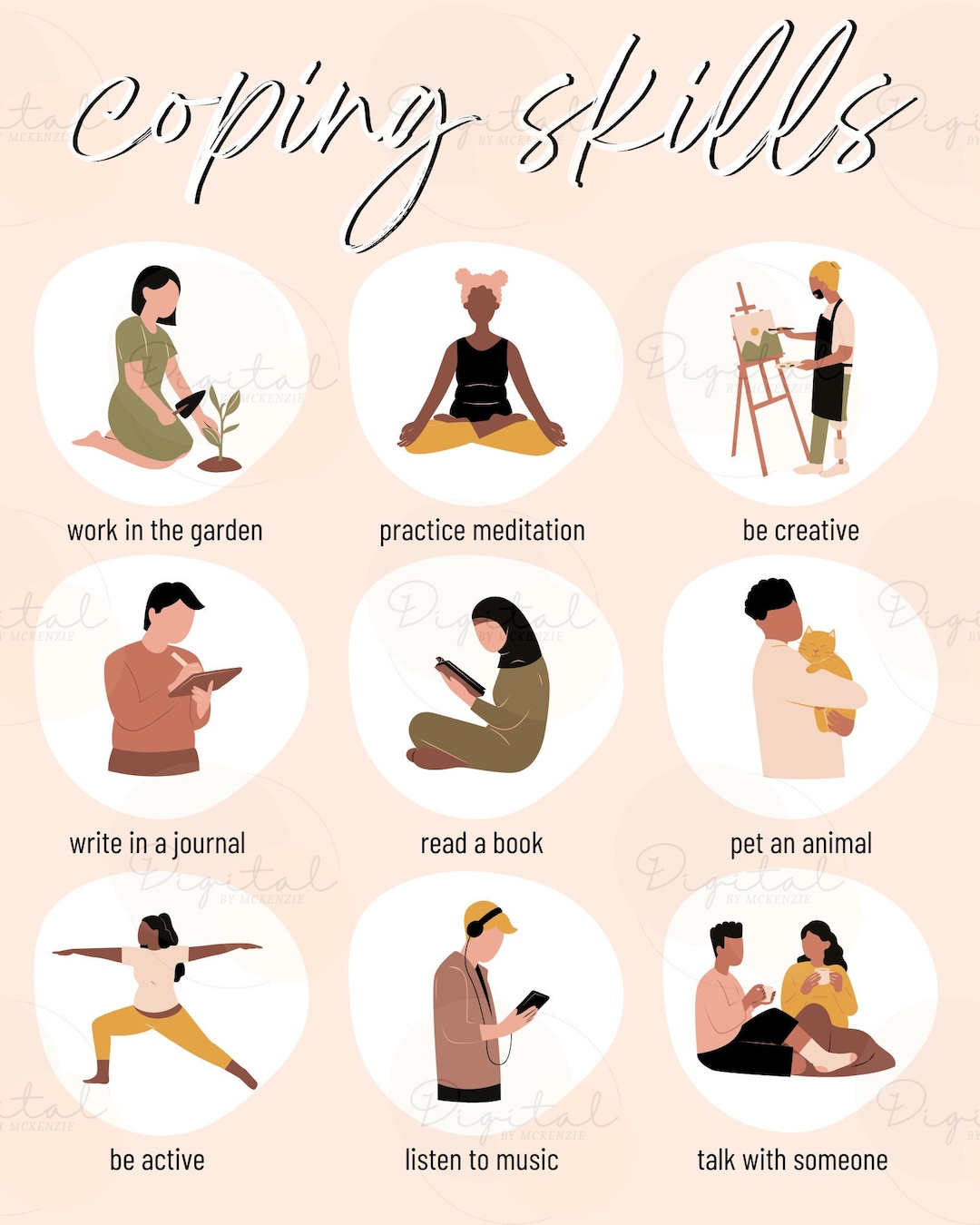 Coping Skills People, Digital Print, Boho, Natural Colors, How to Cope ...