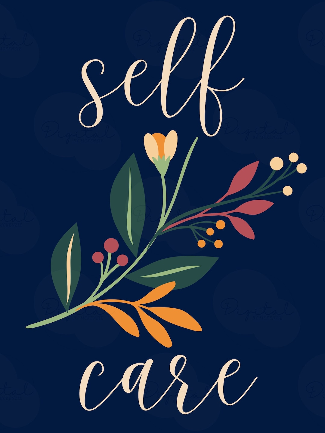 Self Care Flowers, Digital Print, Navy, Flowers, Mental Health - Etsy