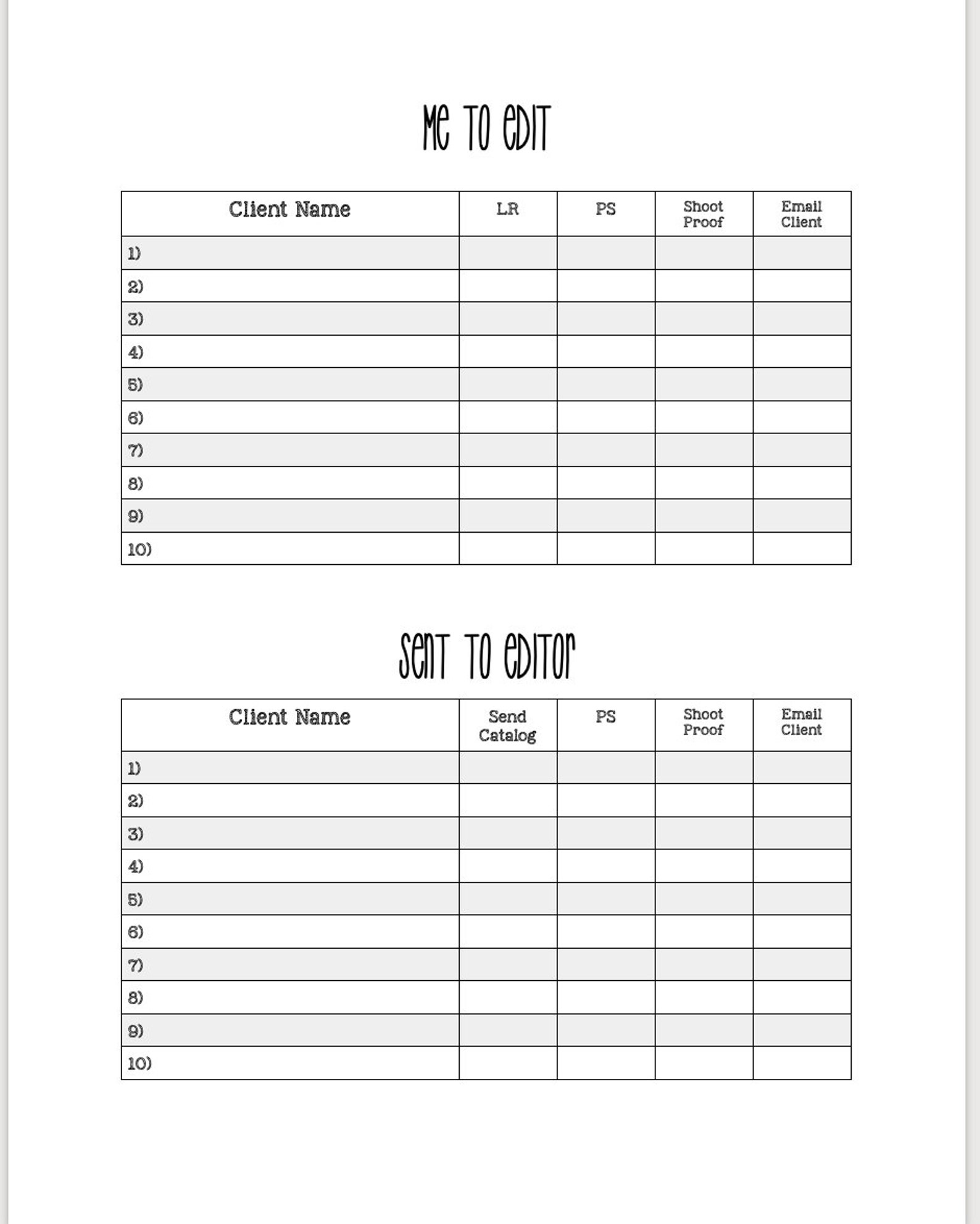 Photographer Workflow Check List With Editor, Photographer to Do List ...