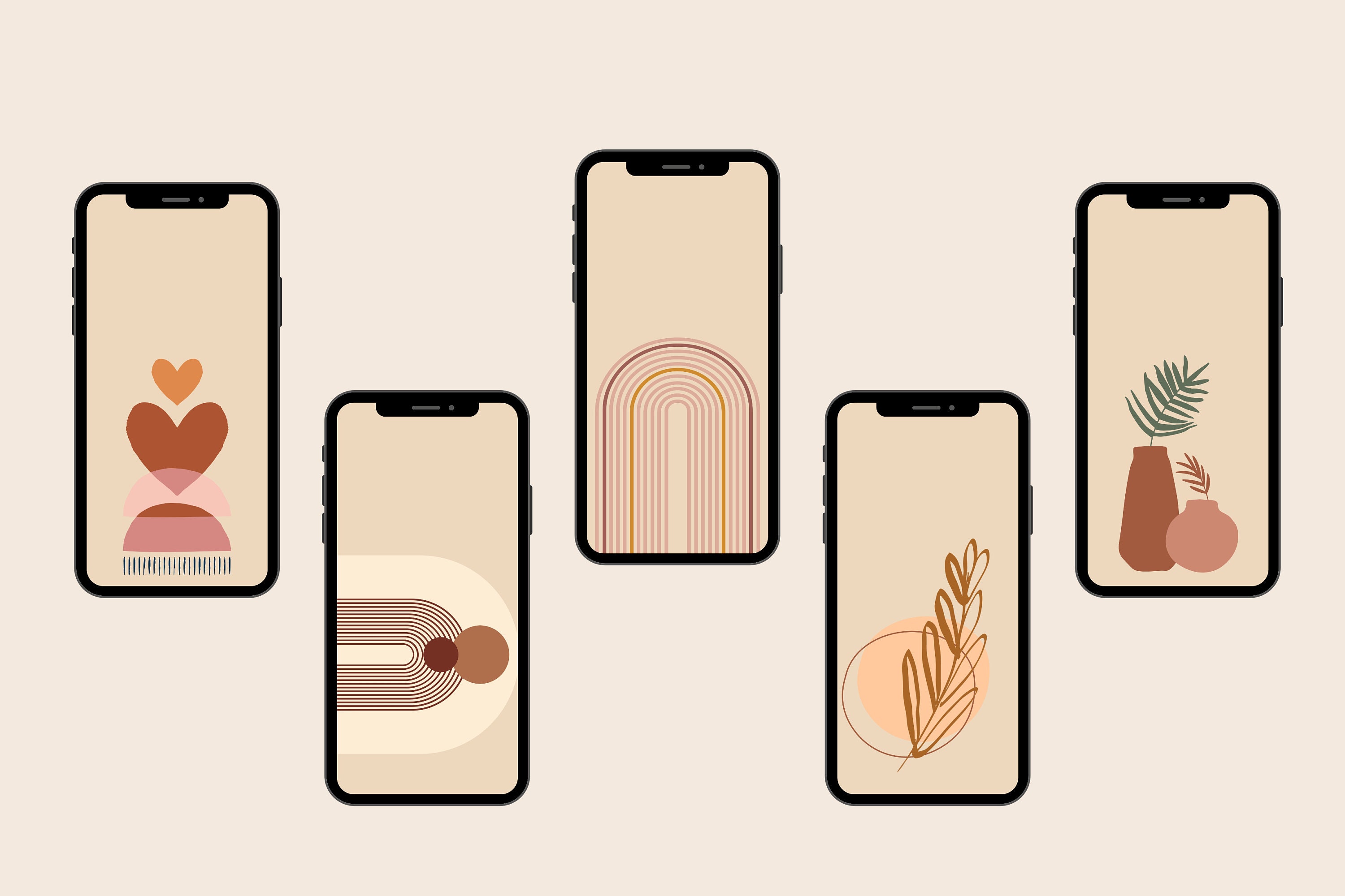 TEN Boho Neutral Tan Mobile Wallpapers Screensaver Background Bundle ...