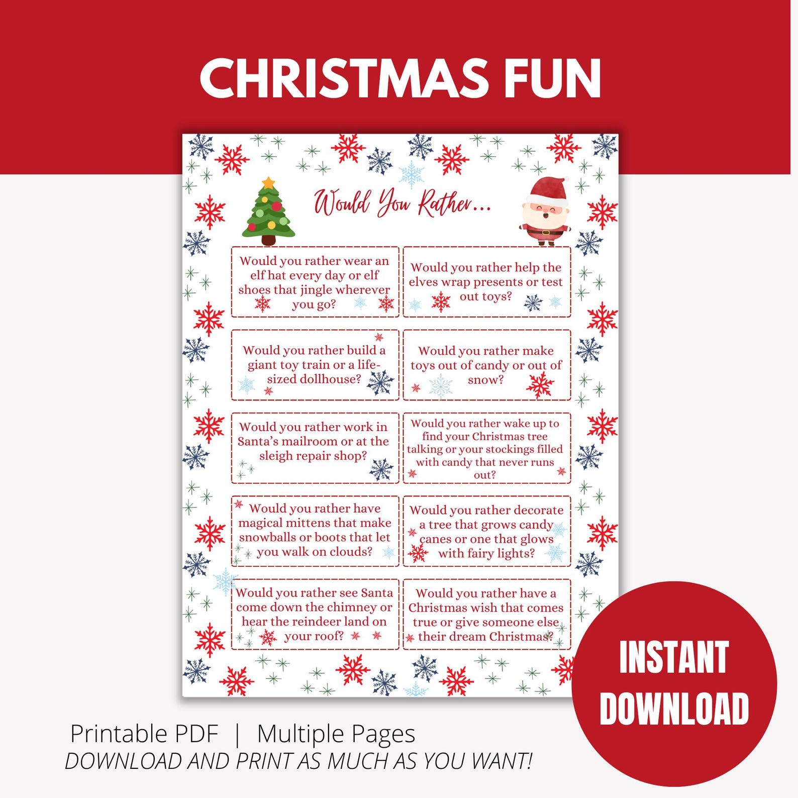Christmas Would You Rather? Printable, Family Friendly Christmas Games ...