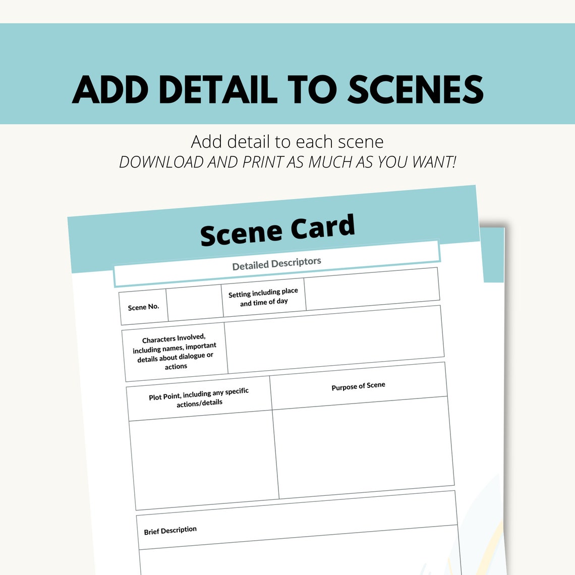 Scene Card | Plotting Card | Scene Card Template | Writing Template - Etsy