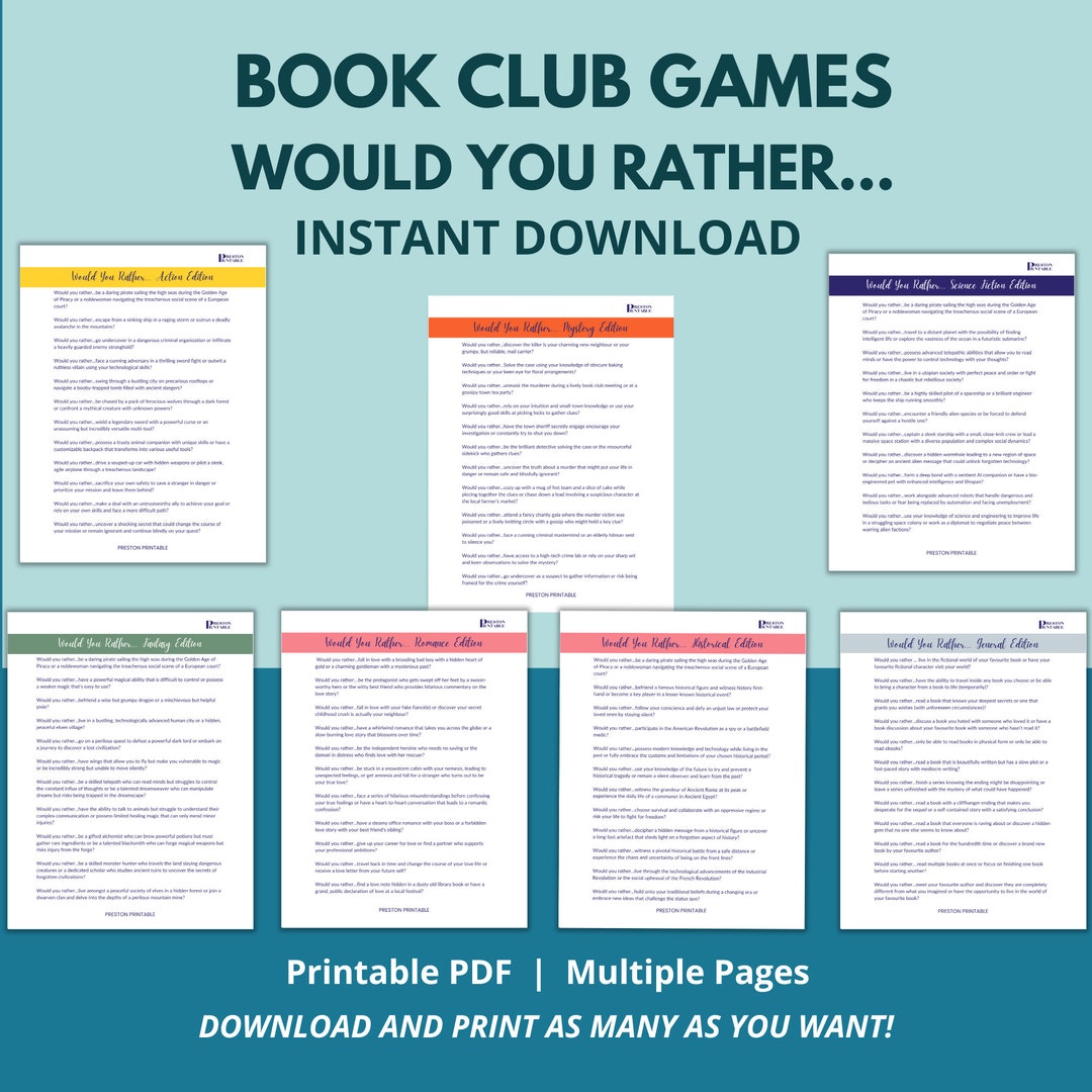 Book Club Games, Book Club Printable, Would You Rather...book Club ...